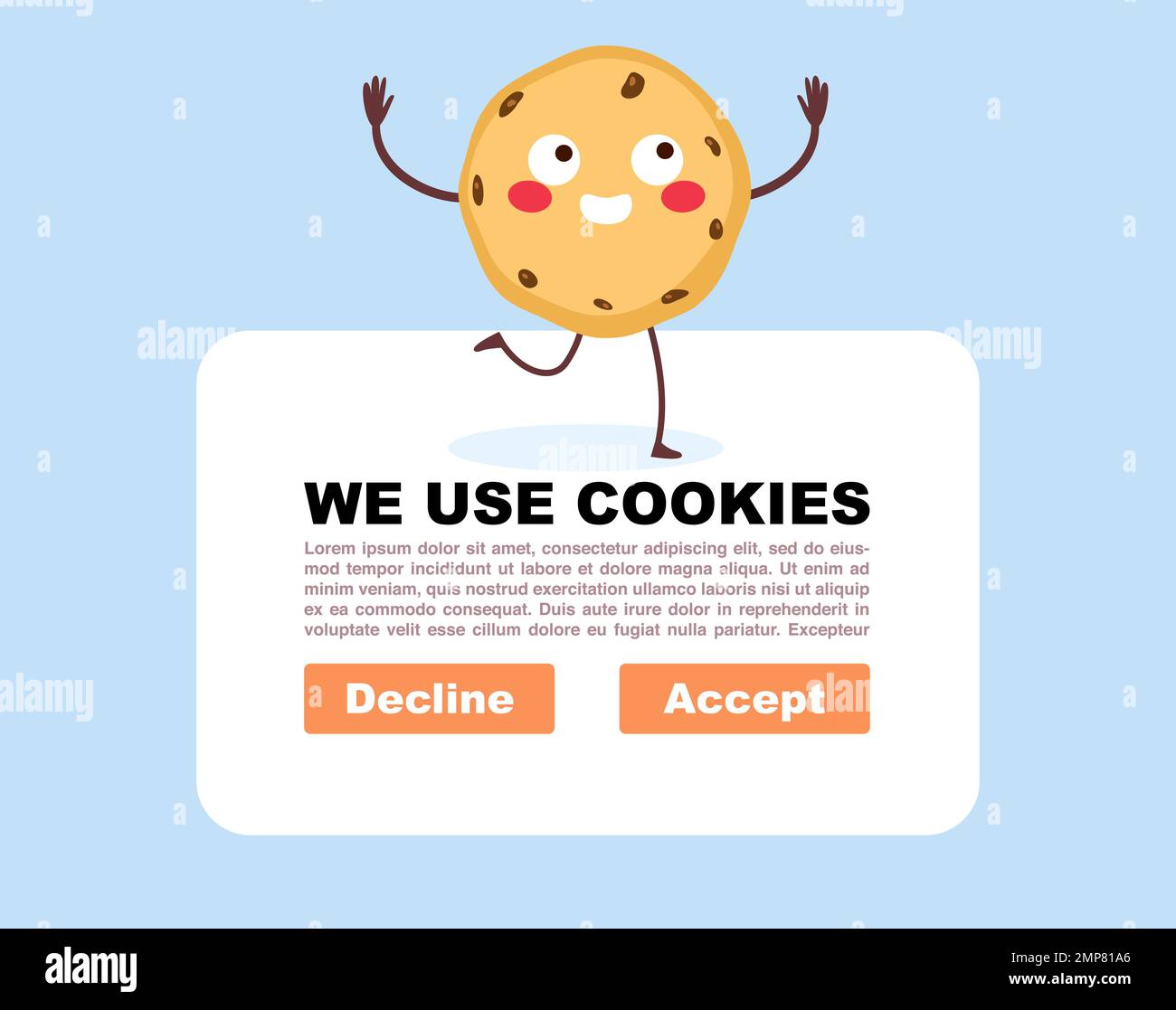 Vector illustration of Internet web pop up with cookie cartoon ...