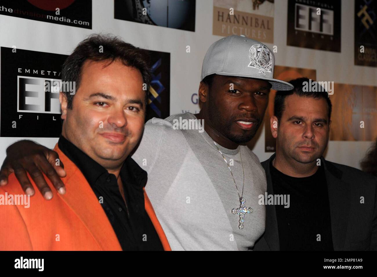 Curtis '50 Cent' Jackson (C) poses on the red carpet at the AFM Blowout Party hosted by Cheetah ...