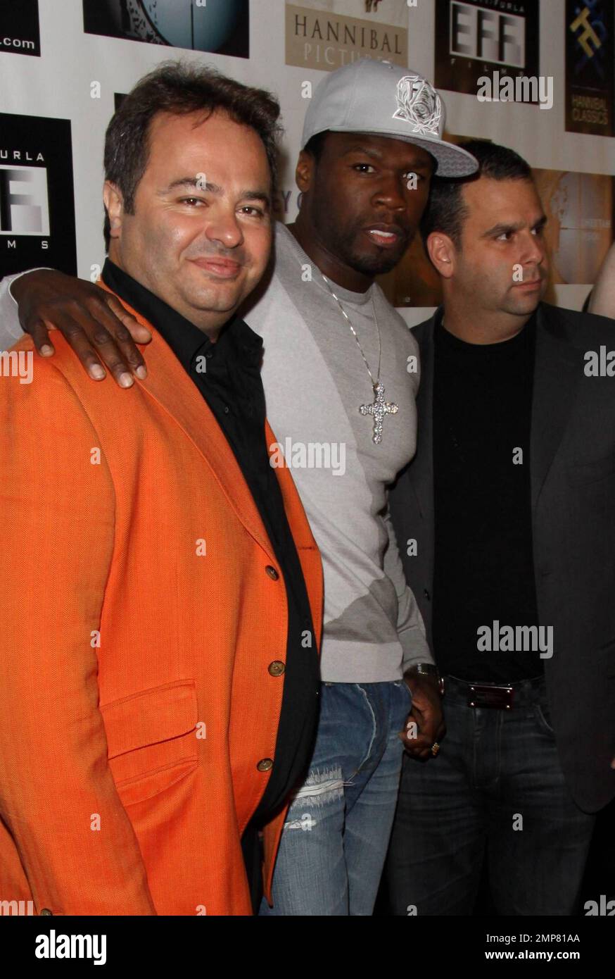 Curtis '50 Cent' Jackson (C) poses on the red carpet at the AFM Blowout Party hosted by Cheetah ...