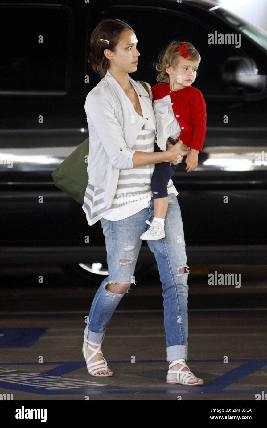 Jessica Alba brings daughter Honor, who carries a soccer ball with her ...