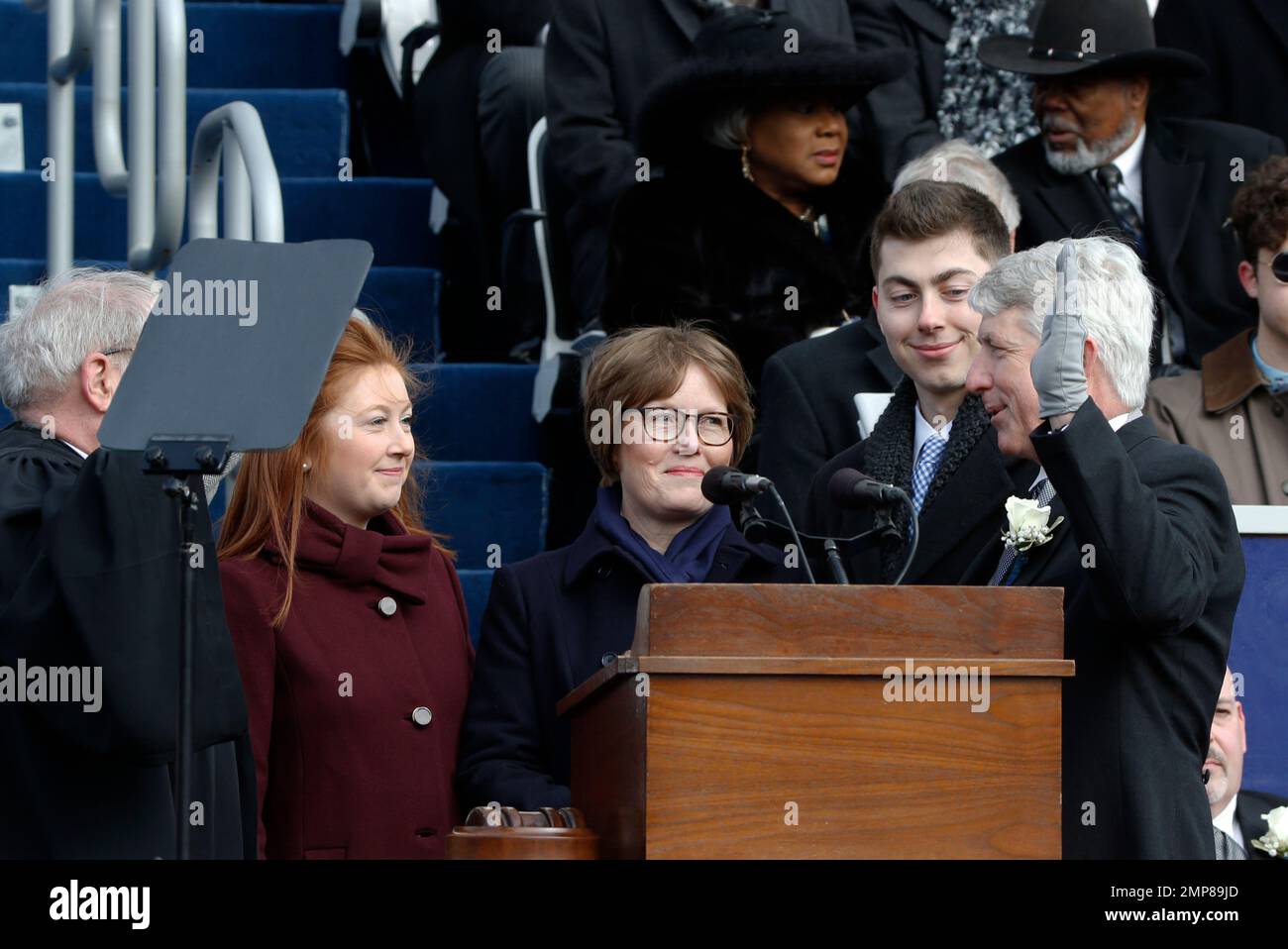 Virginia Attorney General Mark R. Herring takes the oath of office from ...
