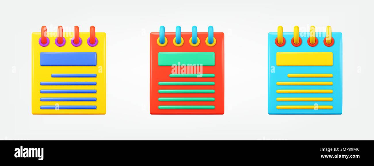 3d notepad icon set. realistic notebook sheet vector illustration ...