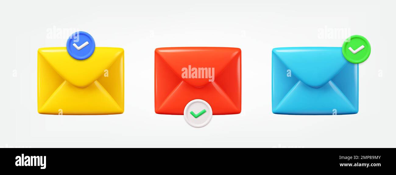 Mail verification 3d icon set. realistic approved message vector ...