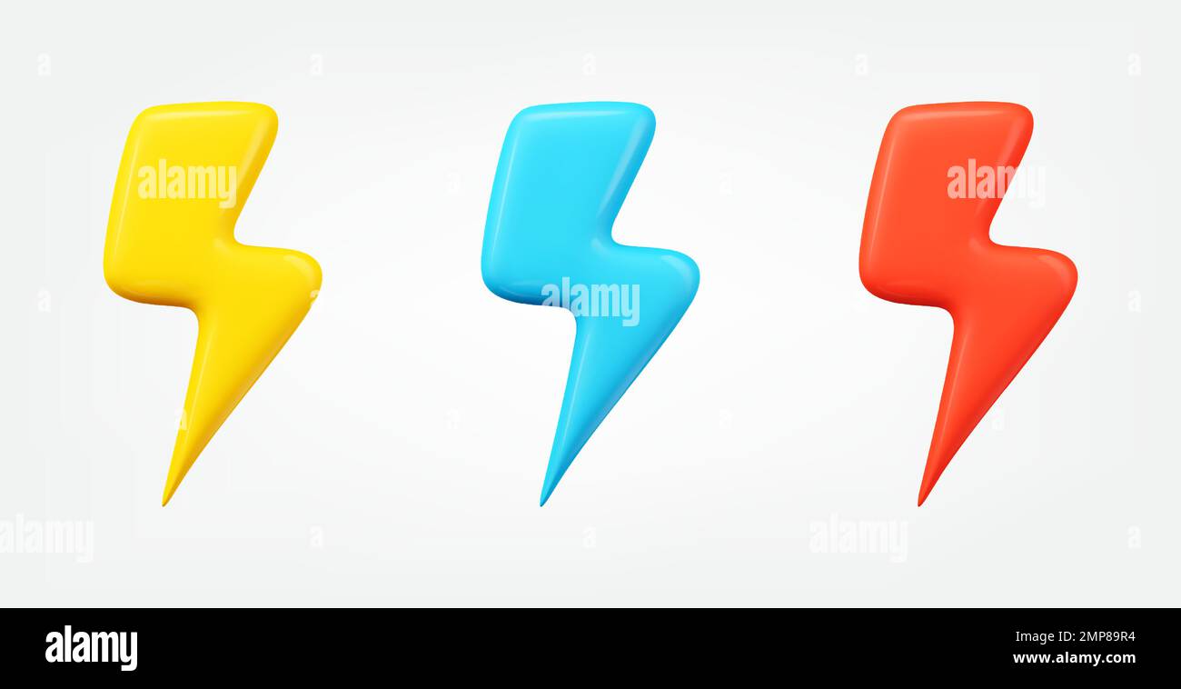 3d lightning bolt symbol. realistic thunderbolt vector icon set ...