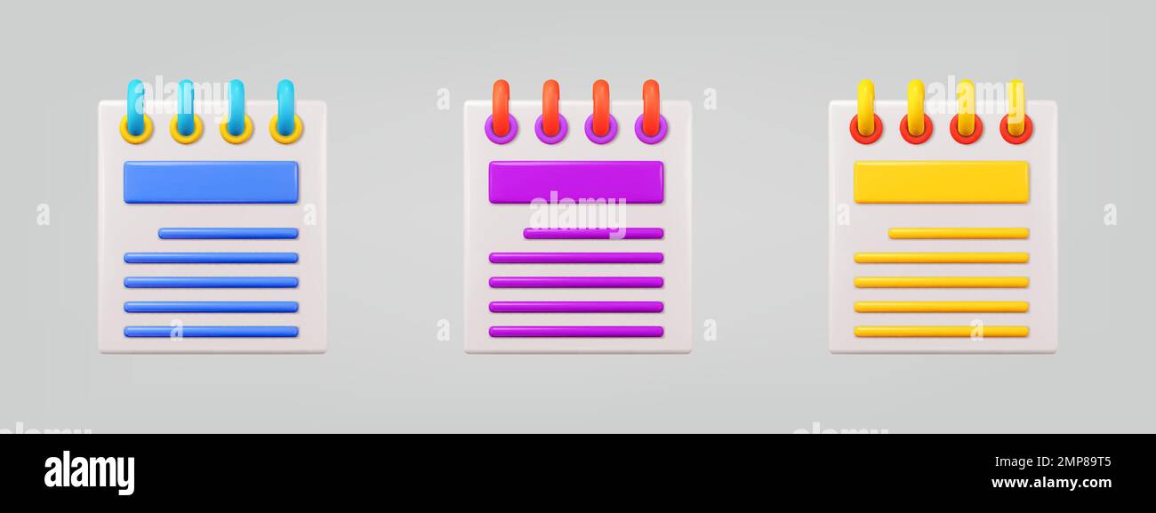 3d notepad icon set. realistic notebook sheet vector illustration ...