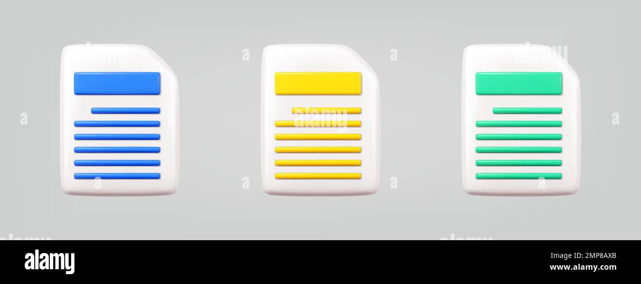 3d document file icon. realistic paper vector icon set. illustration ...