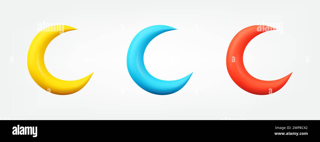 3d crescent moon. realistic half moon vector icon set. illustration ...