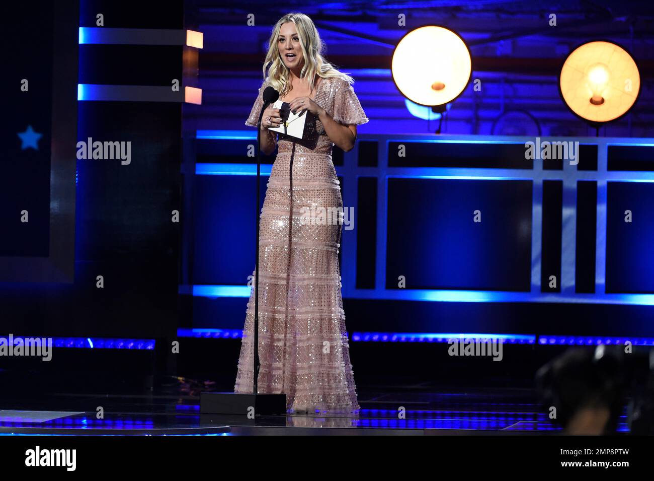 Kaley Cuoco presents the award for best actor in a drama series at the ...