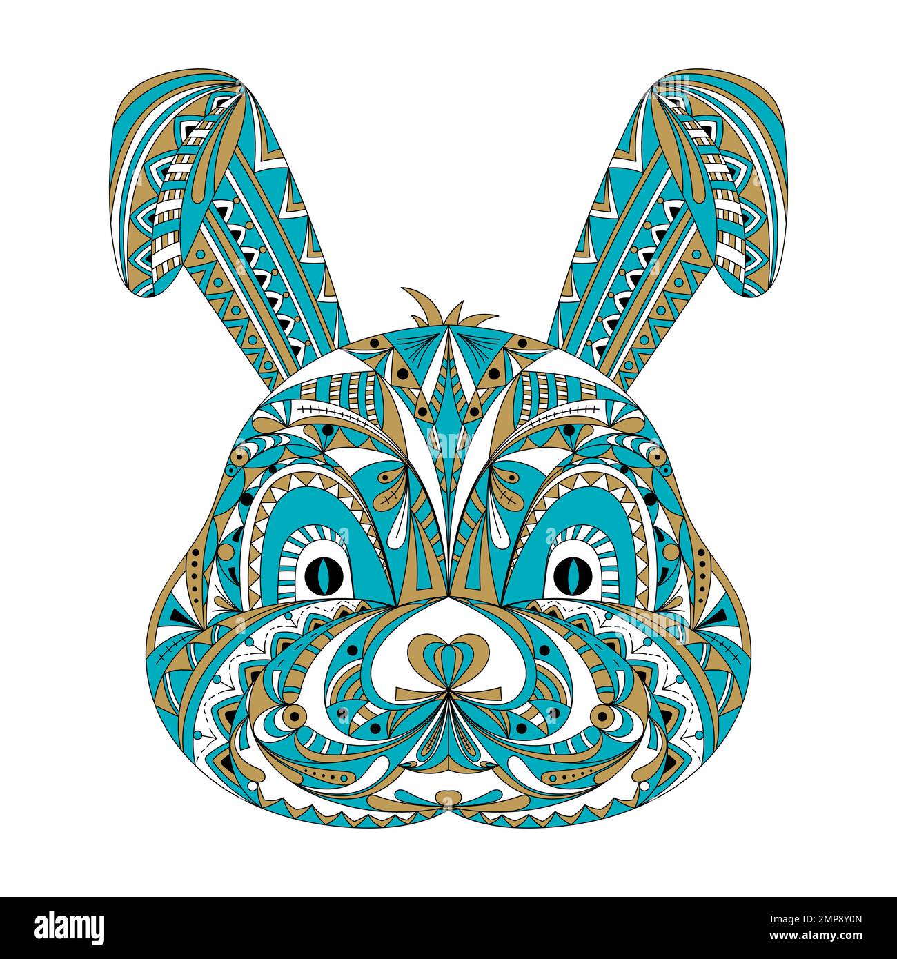 rabbit face doodle. color stylized cat, ornament. coloring book page ...