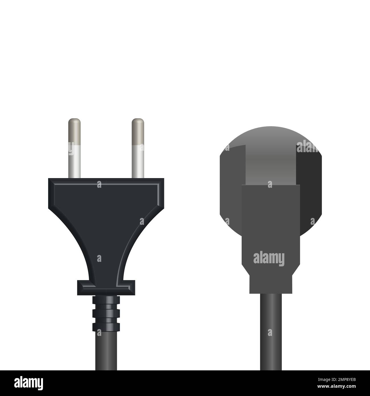 Power plugs without sockets isolated on white background. Top view ...