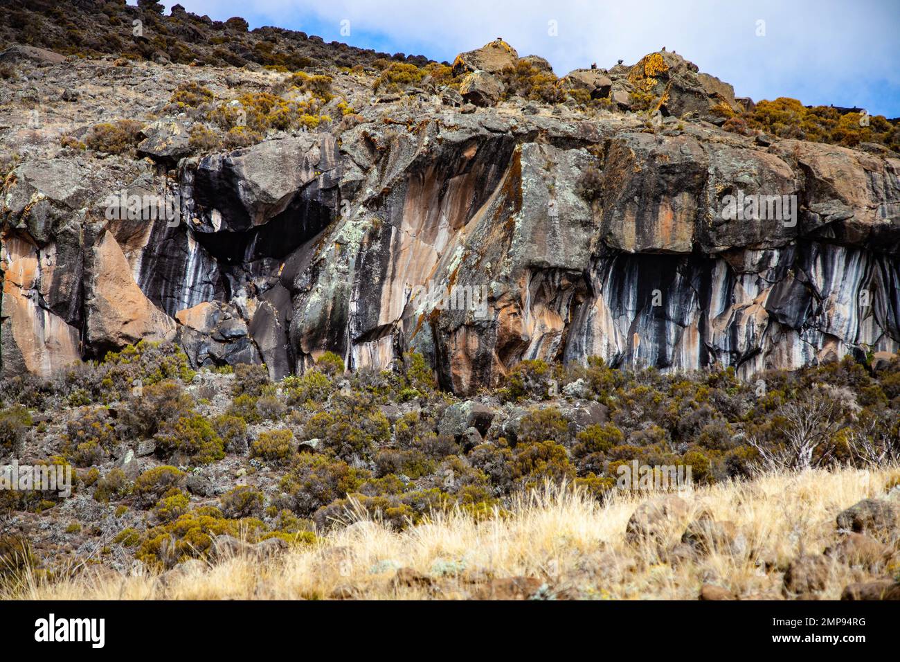 The Zebra rocks on the way to the summit of Mount Kilimanjaro, Tanzania ...
