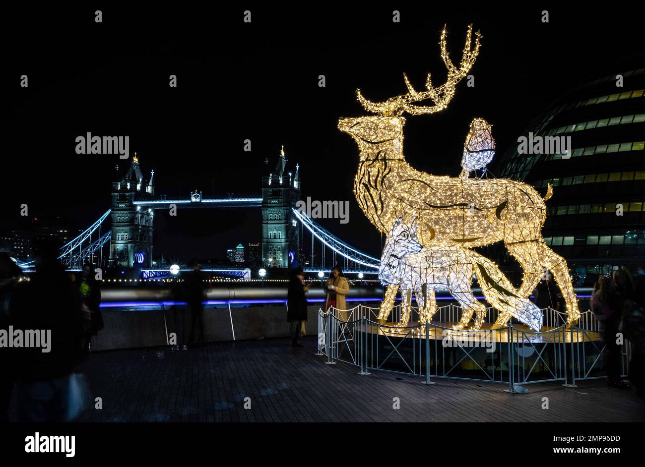 A Fox, Stag and Robin public Christmas decoration near Tower Bridge and ...