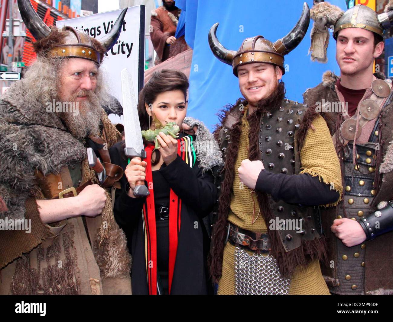 America Ferrera appears alongside a 40-foot replica Viking ship and ...