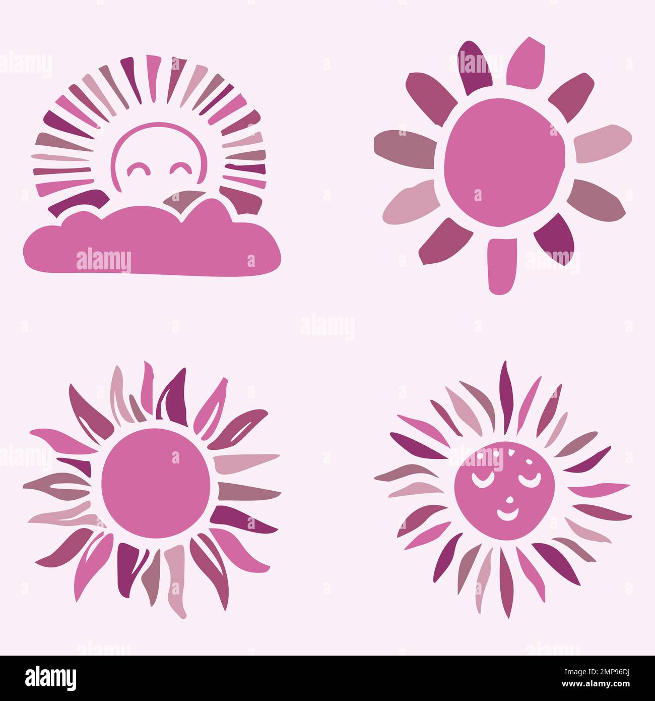 Cute whimsical sun and moon set of vector motifs. Illustration of night ...