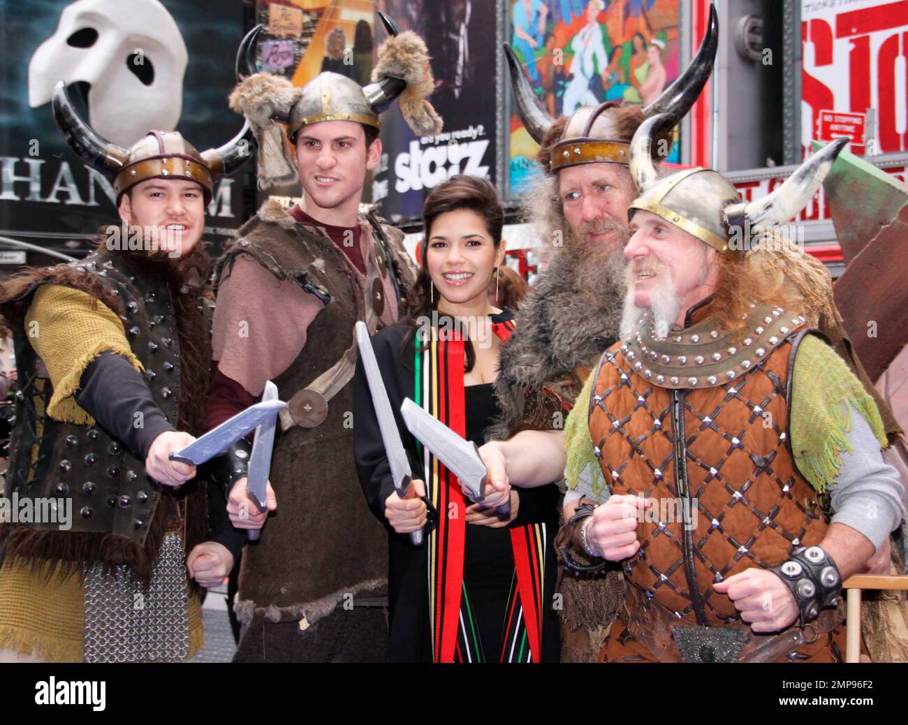 America Ferrera appears alongside a 40-foot replica Viking ship and ...