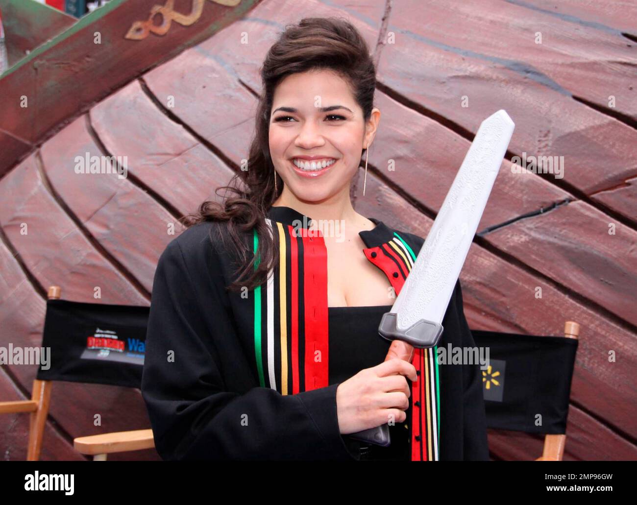 America Ferrera appears alongside a 40-foot replica Viking ship and ...