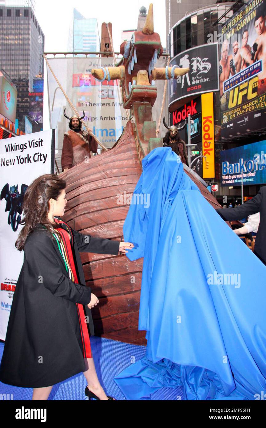 America Ferrera appears alongside a 40-foot replica Viking ship and ...