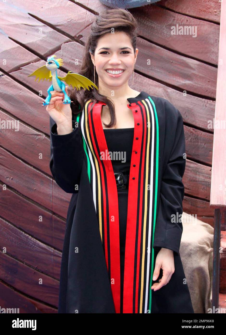 America Ferrera appears alongside a 40-foot replica Viking ship and ...