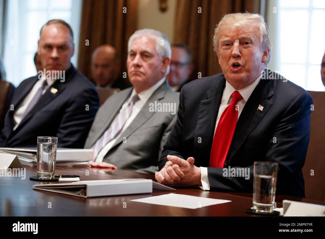 President Donald Trump speaks during a cabinet meeting at the White ...