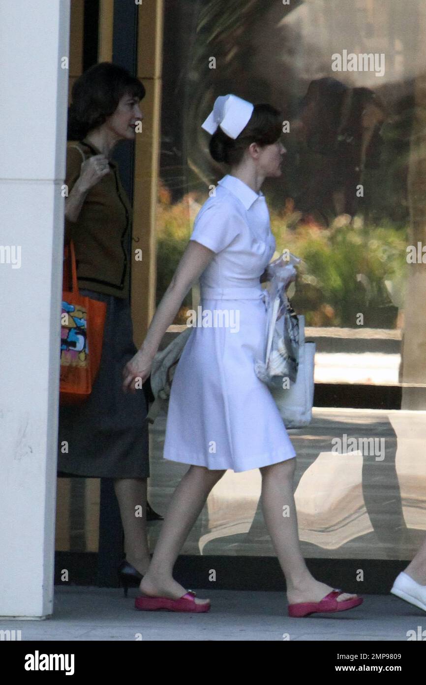 Actors prepare to shoot the asylum scenes on the set of "American ...