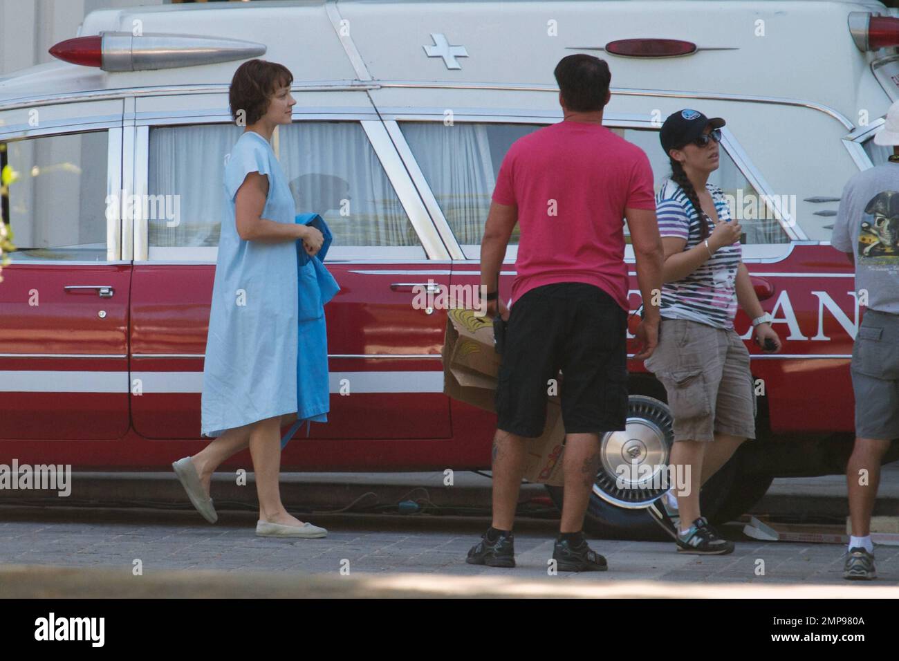 Actors prepare to shoot the asylum scenes on the set of "American ...