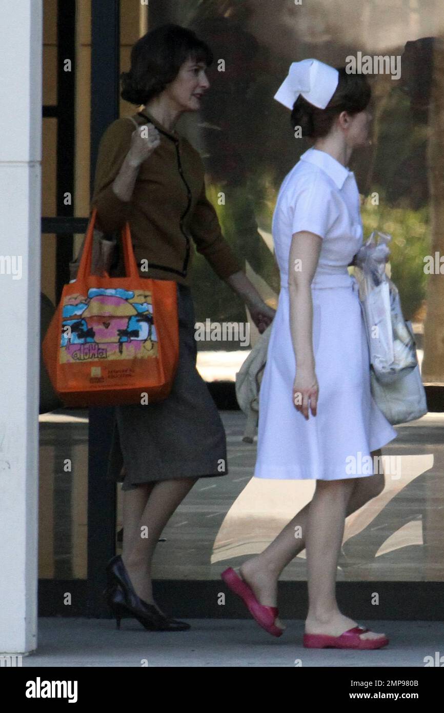 Actors prepare to shoot the asylum scenes on the set of "American ...