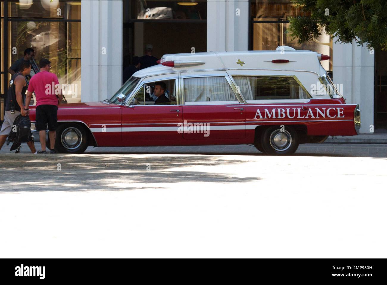 Actors prepare to shoot the asylum scenes on the set of "American ...
