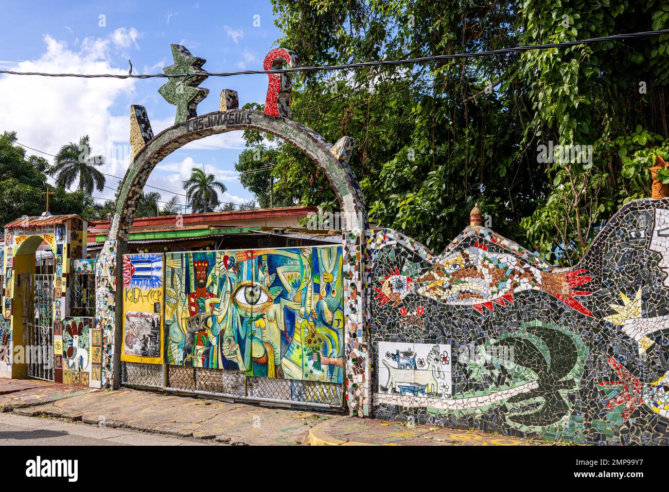 Tiled garden wall and gates at Fusterlandia, Jaimanitas, Havana, Cuba ...