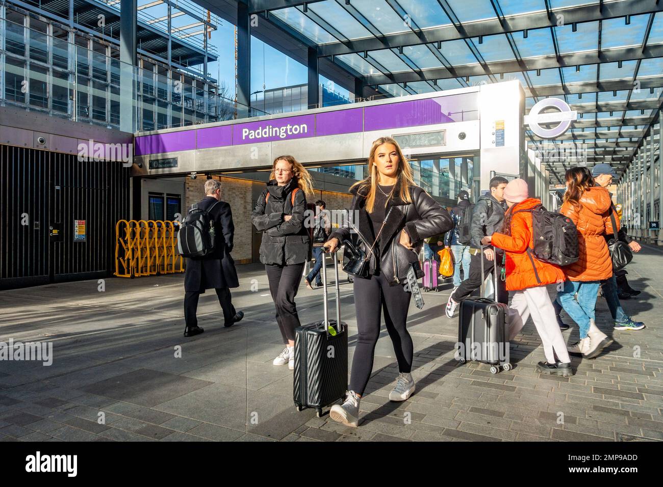 An entrance into The Elizabeth Line London Underground Station at ...