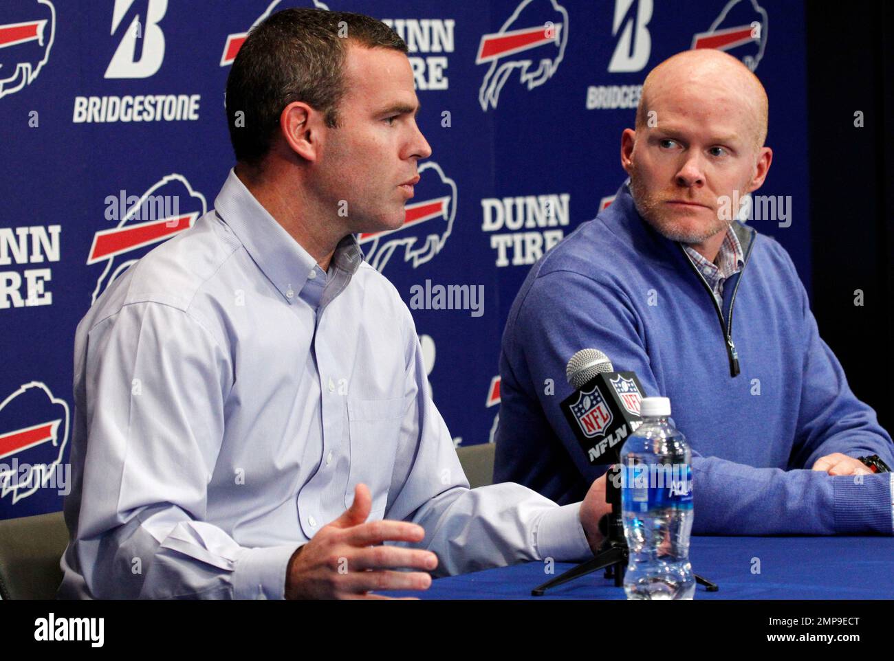 Buffalo Bills general manager Brandon Beane, left and head coach Sean ...