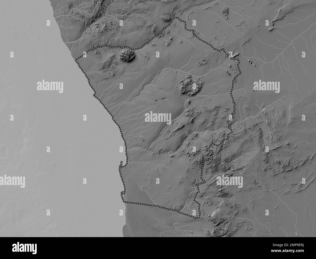 Erongo, region of Namibia. Bilevel elevation map with lakes and rivers ...