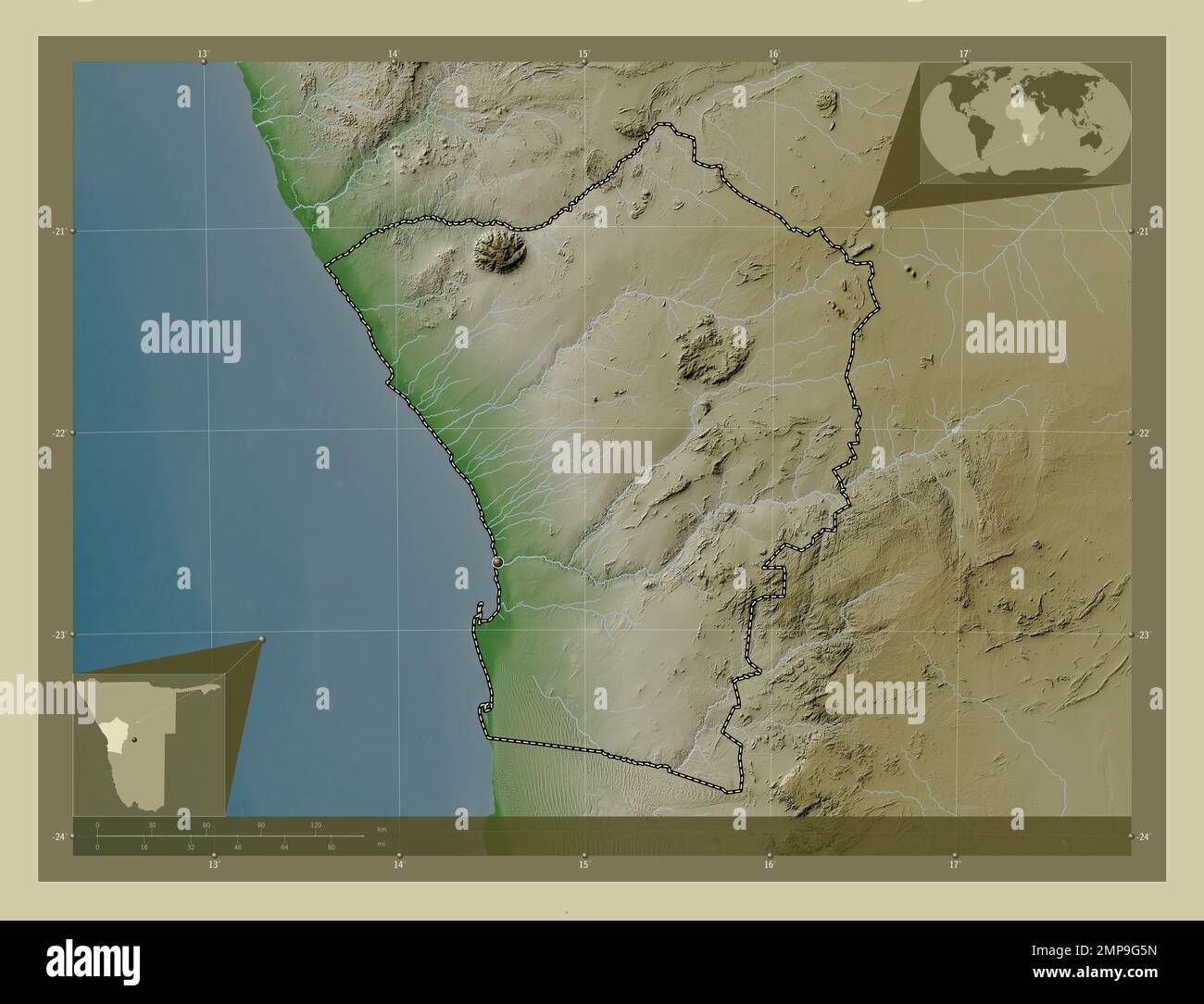 Erongo, region of Namibia. Elevation map colored in wiki style with ...