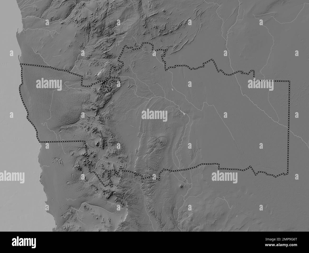 Hardap, region of Namibia. Bilevel elevation map with lakes and rivers ...