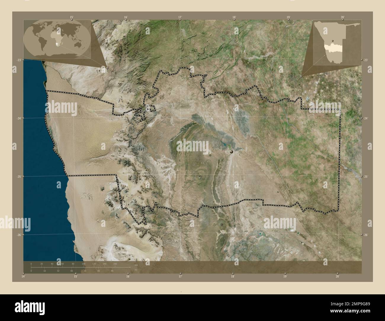 Hardap, region of Namibia. High resolution satellite map. Corner ...