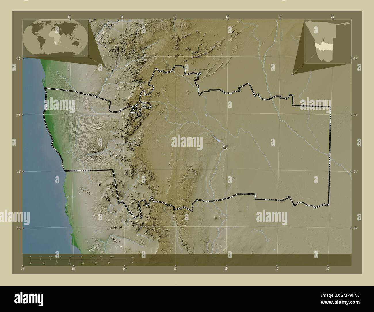 Hardap, region of Namibia. Elevation map colored in wiki style with ...