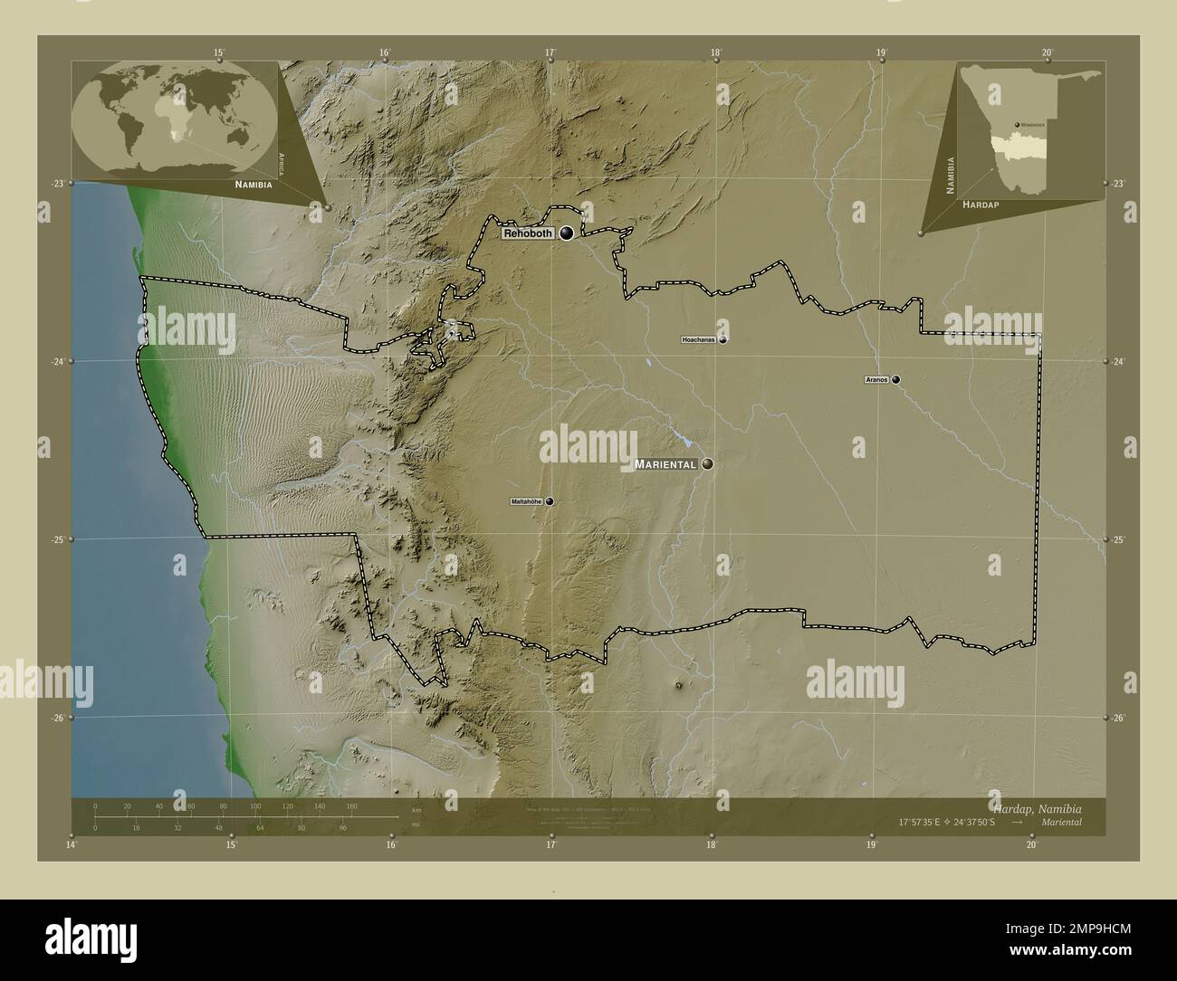 Hardap, region of Namibia. Elevation map colored in wiki style with ...