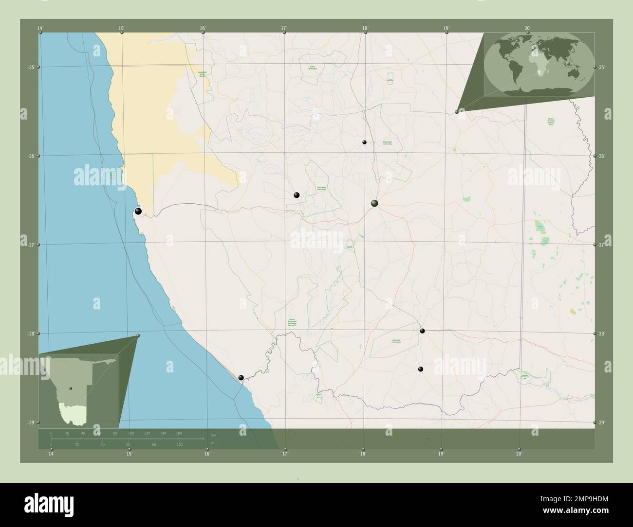 !Karas, region of Namibia. Open Street Map. Locations of major cities ...