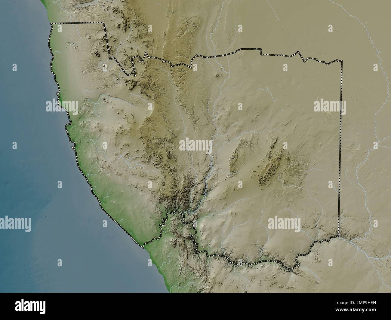 !Karas, region of Namibia. Elevation map colored in wiki style with lakes and rivers Stock Photo ...