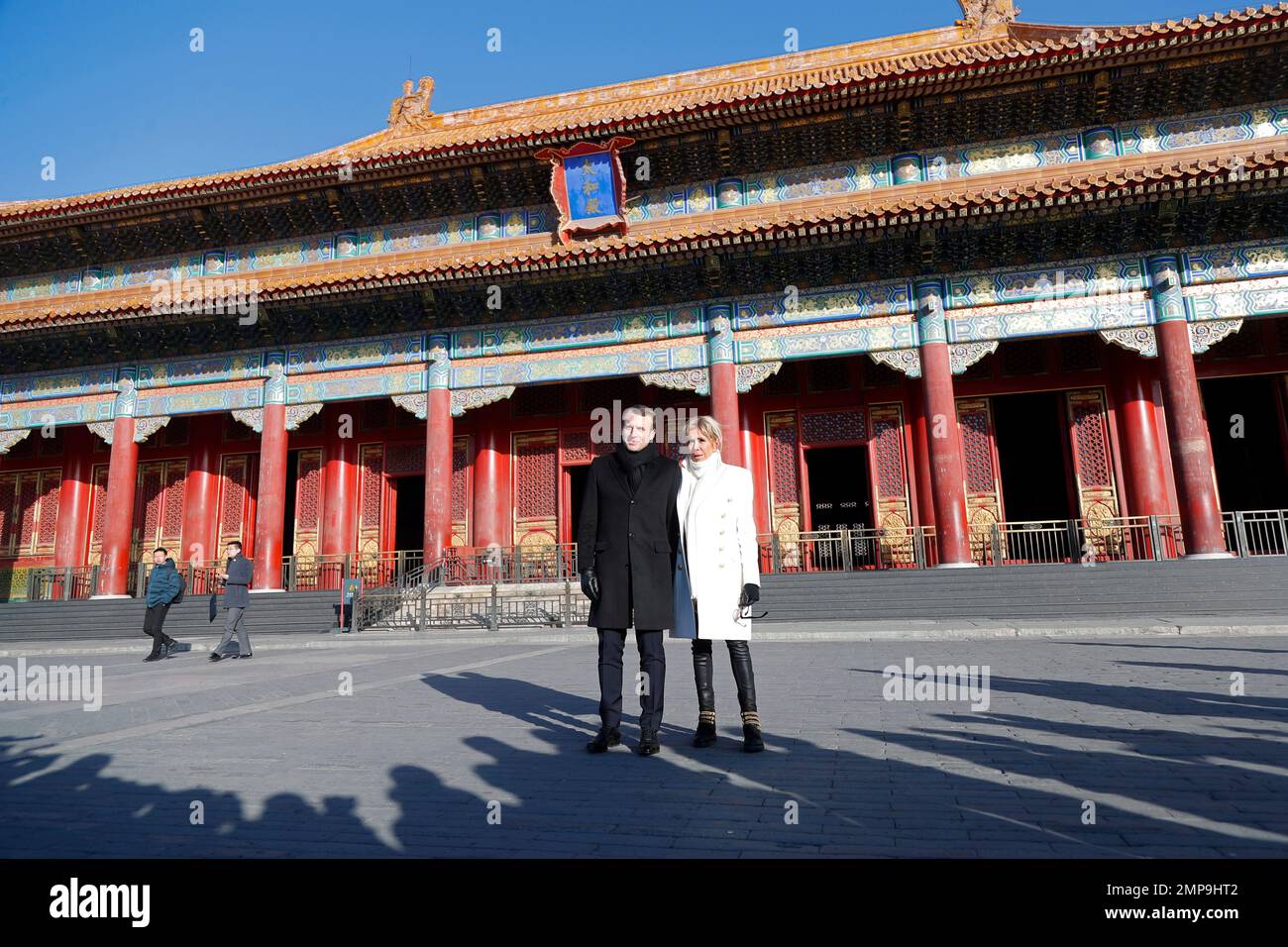 French President Emmanuel Macron and his wife Brigitte Macron pose ...