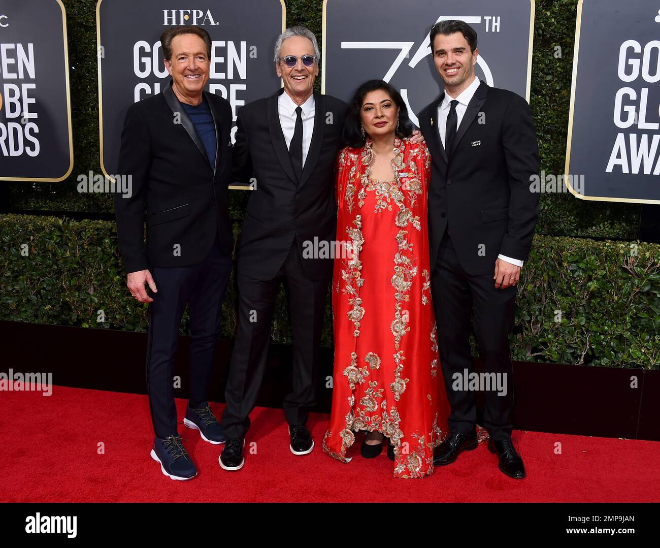 Barry Adelman, from left, Allen Shapiro, HFPA President Meher Tatna ...