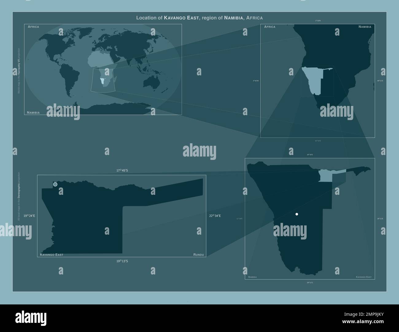 Kavango East, region of Namibia. Diagram showing the location of the ...