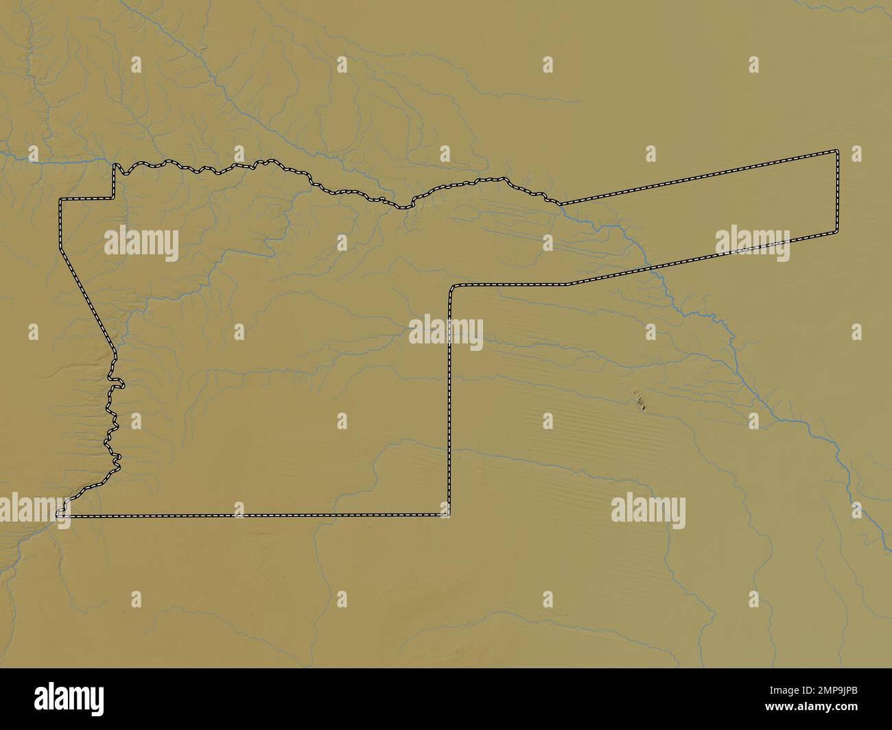 Kavango East, region of Namibia. Colored elevation map with lakes and ...