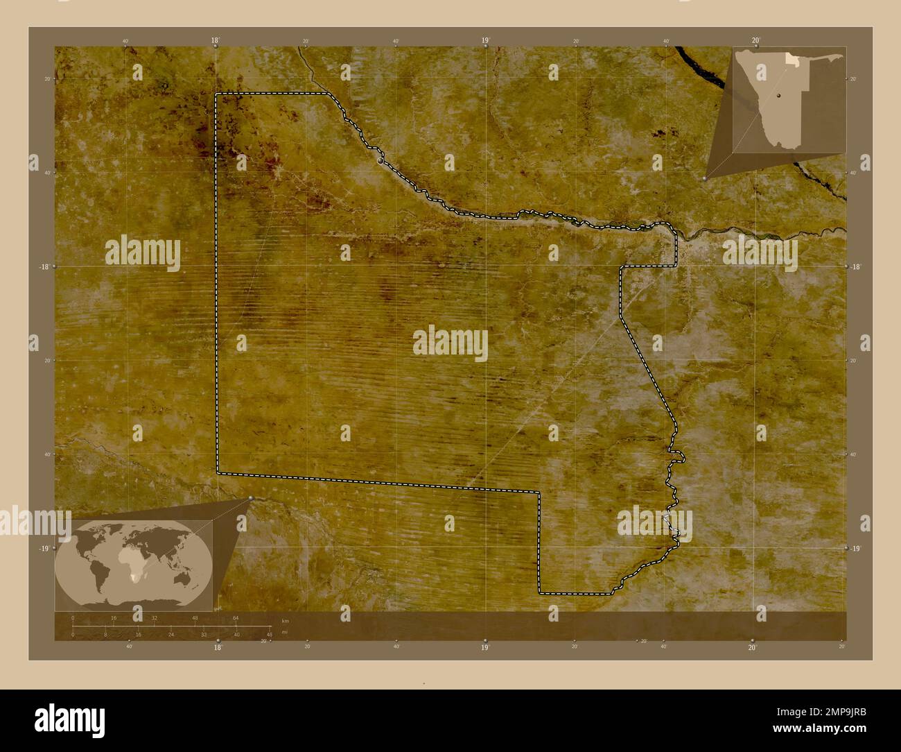 Kavango West, region of Namibia. Low resolution satellite map ...