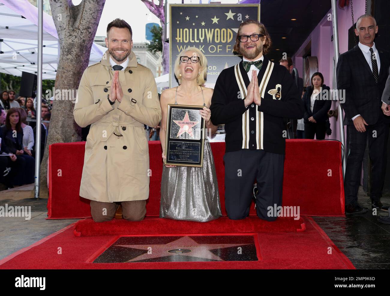 Joel McHale, from left, Gillian Anderson and Bryan Fuller pose for a ...