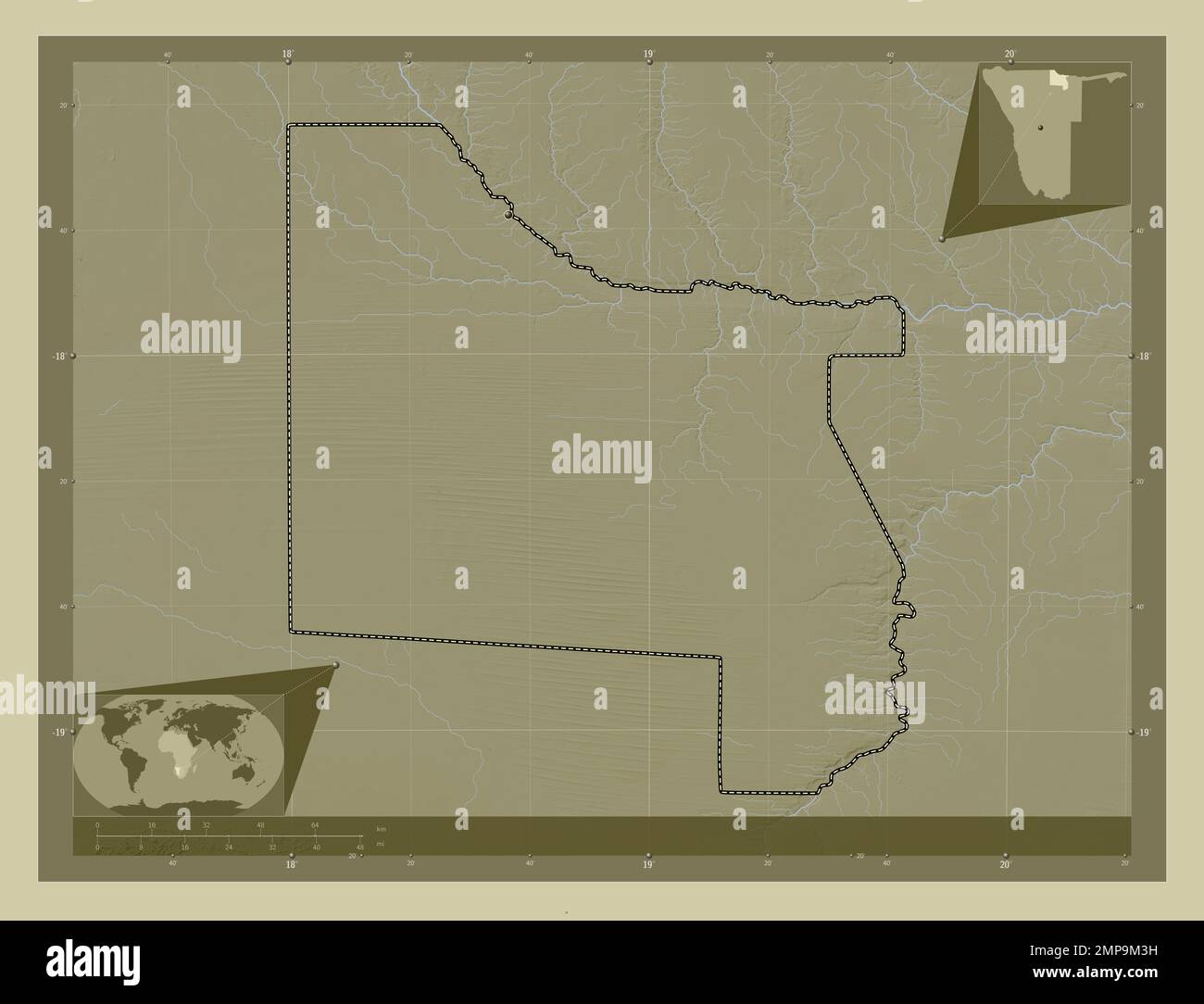 Kavango West, region of Namibia. Elevation map colored in wiki style ...