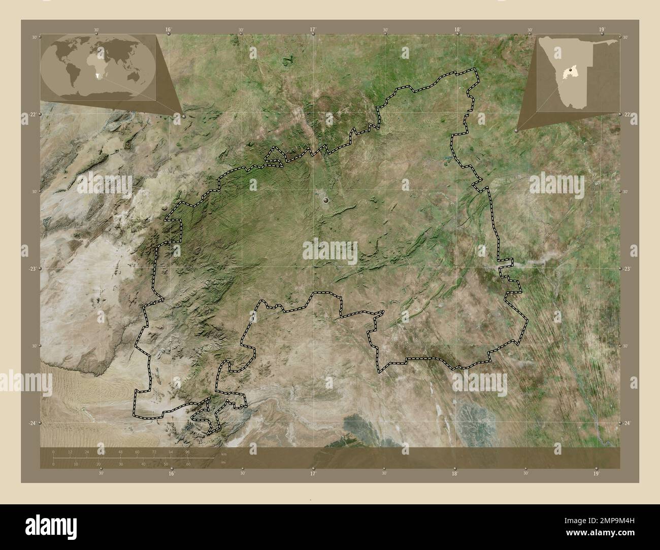 Khomas, region of Namibia. High resolution satellite map. Corner ...