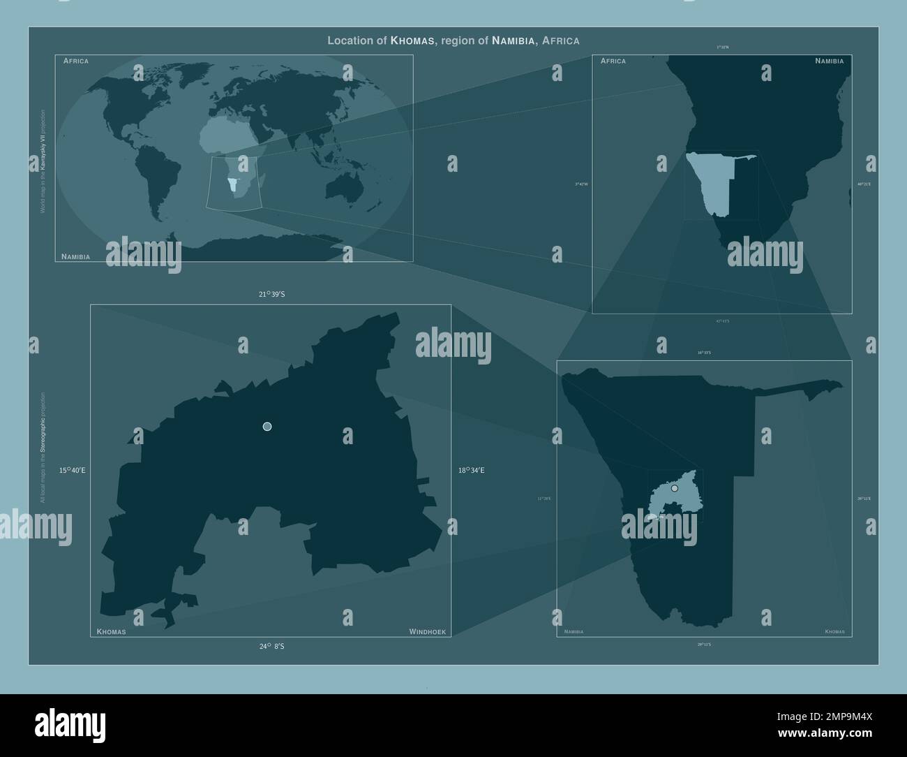 Khomas, region of Namibia. Diagram showing the location of the region ...