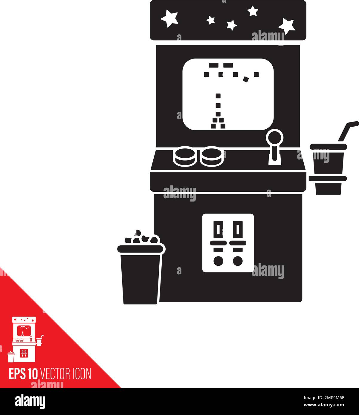 Arcade video game vector glyph icon. Galactic battle game on display ...