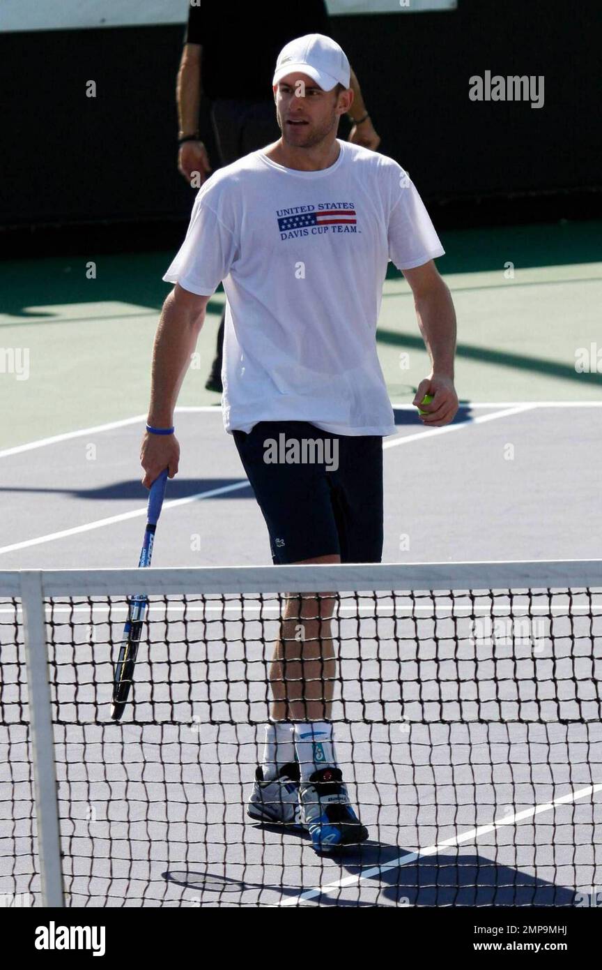 Tennis champion Andy Roddick gets in a practice session at the La Quinta Resort & Club in Palm ...