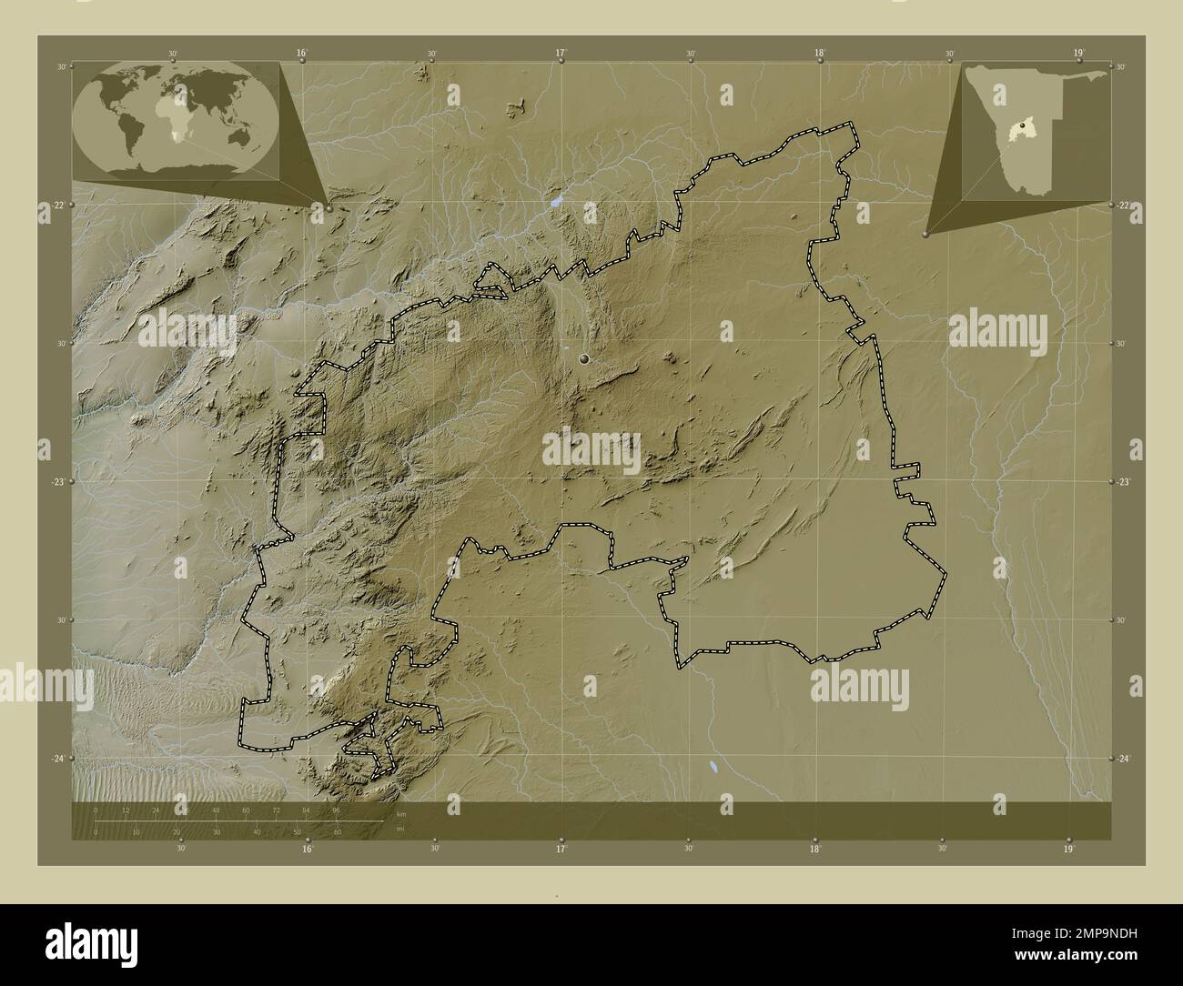 Khomas, region of Namibia. Elevation map colored in wiki style with ...